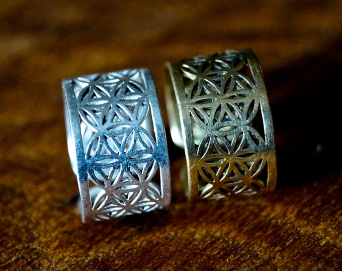 Flower of Life Ring Brass/ Silver Coated, Adjustable Ring for Men and ...