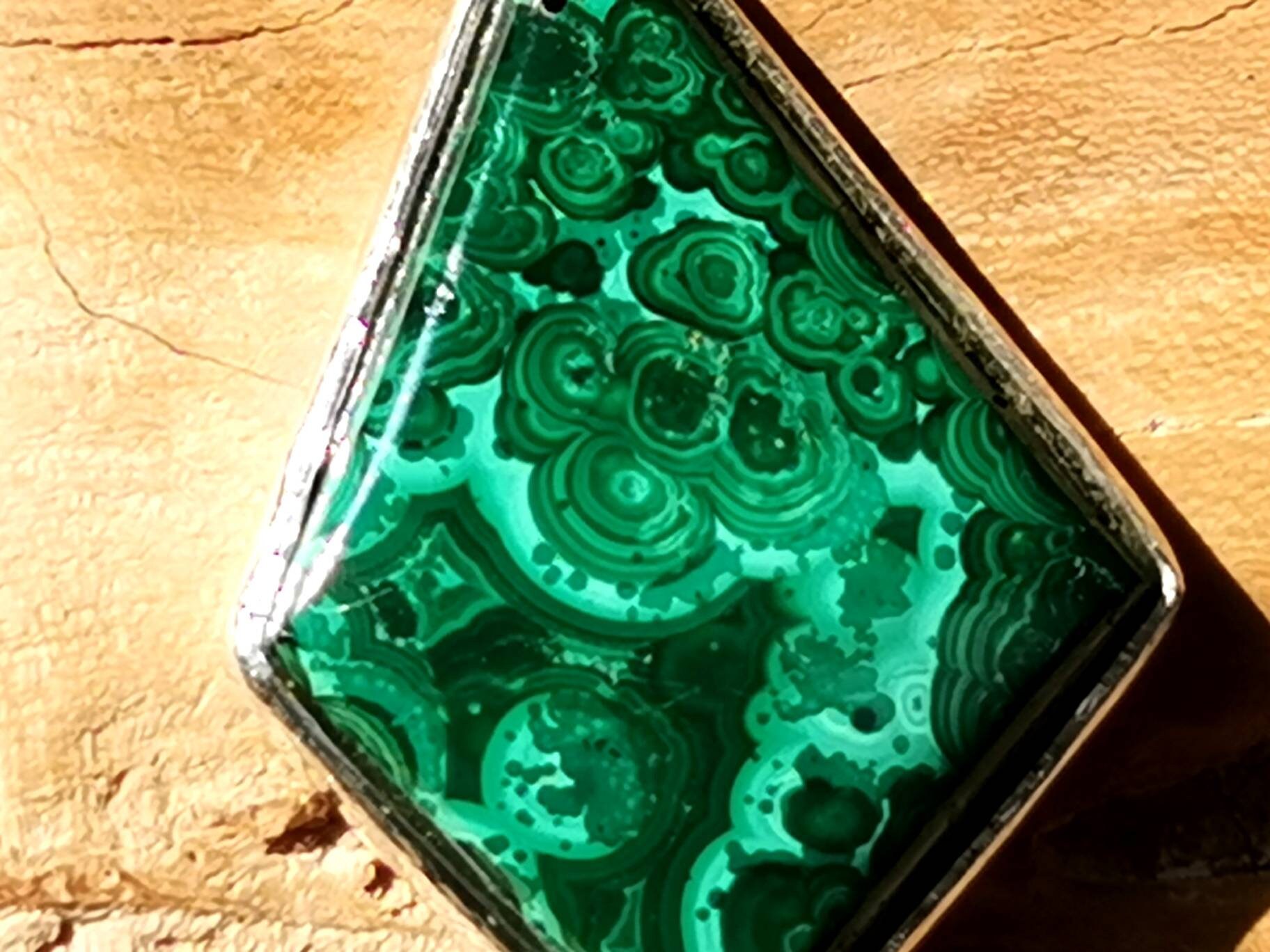 Natural Malachite 925 Silver Pendant in Rhomboid Shape, Green Stone ...