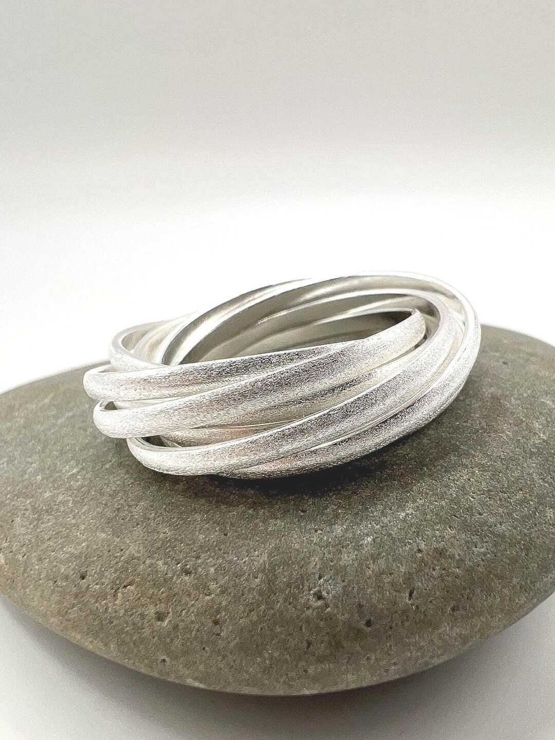 Matte Sterling Silver Rolling Ring • 9-band Russian Ring • Wide ...