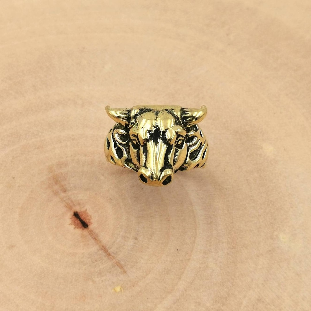 Golden Bull Head Ring, Unisex Animal Head Ring Brass - Etsy
