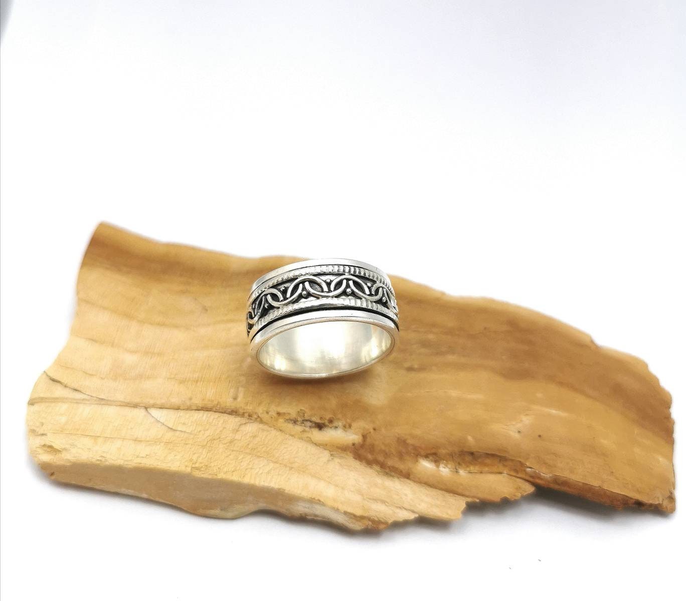 Boho Spinning Ring 925 Silver for Men and Women, Meditation Ring