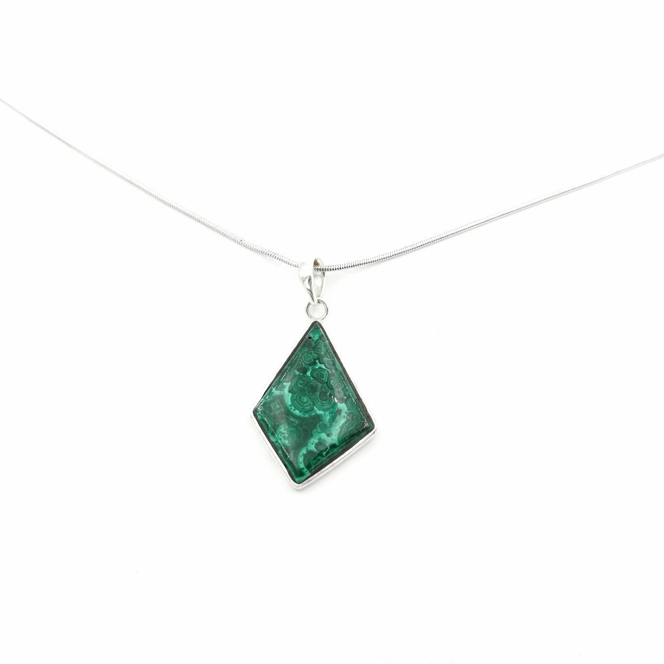 Natural Malachite 925 Silver Pendant in Rhomboid Shape, Green Stone ...