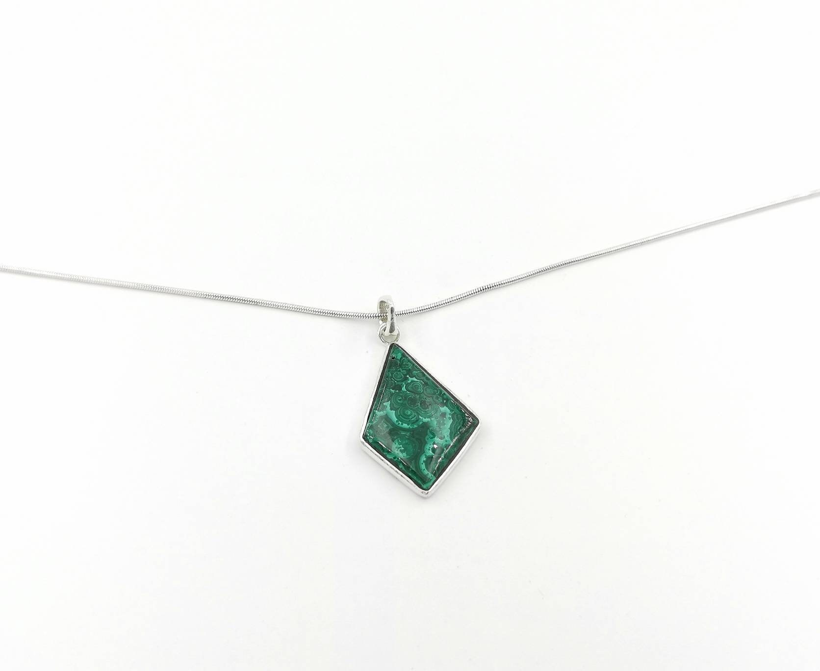 Natural Malachite 925 Silver Pendant in Rhomboid Shape, Green Stone ...