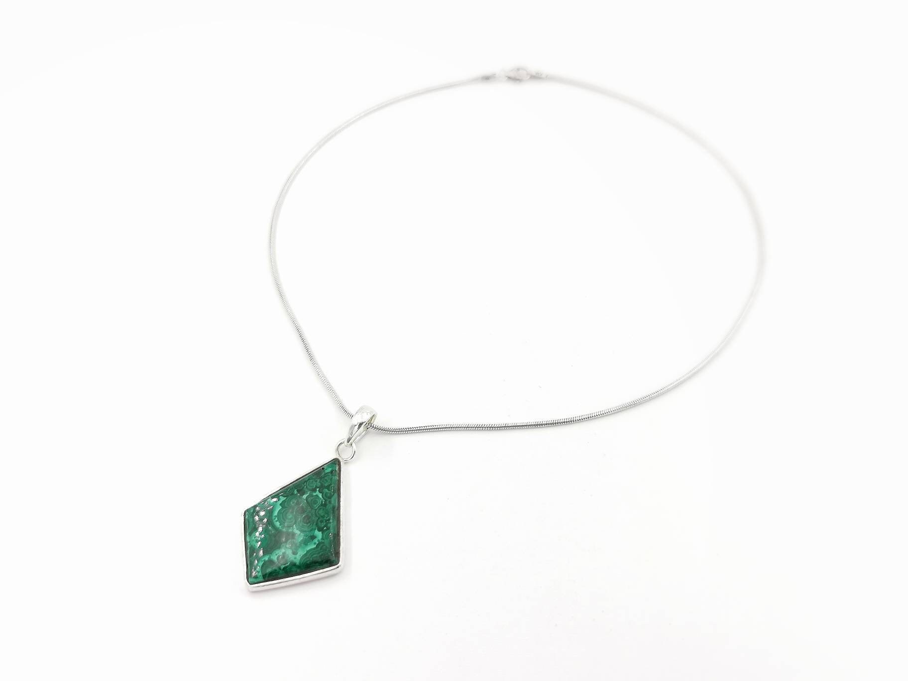 Natural Malachite 925 Silver Pendant in Rhomboid Shape, Green Stone ...
