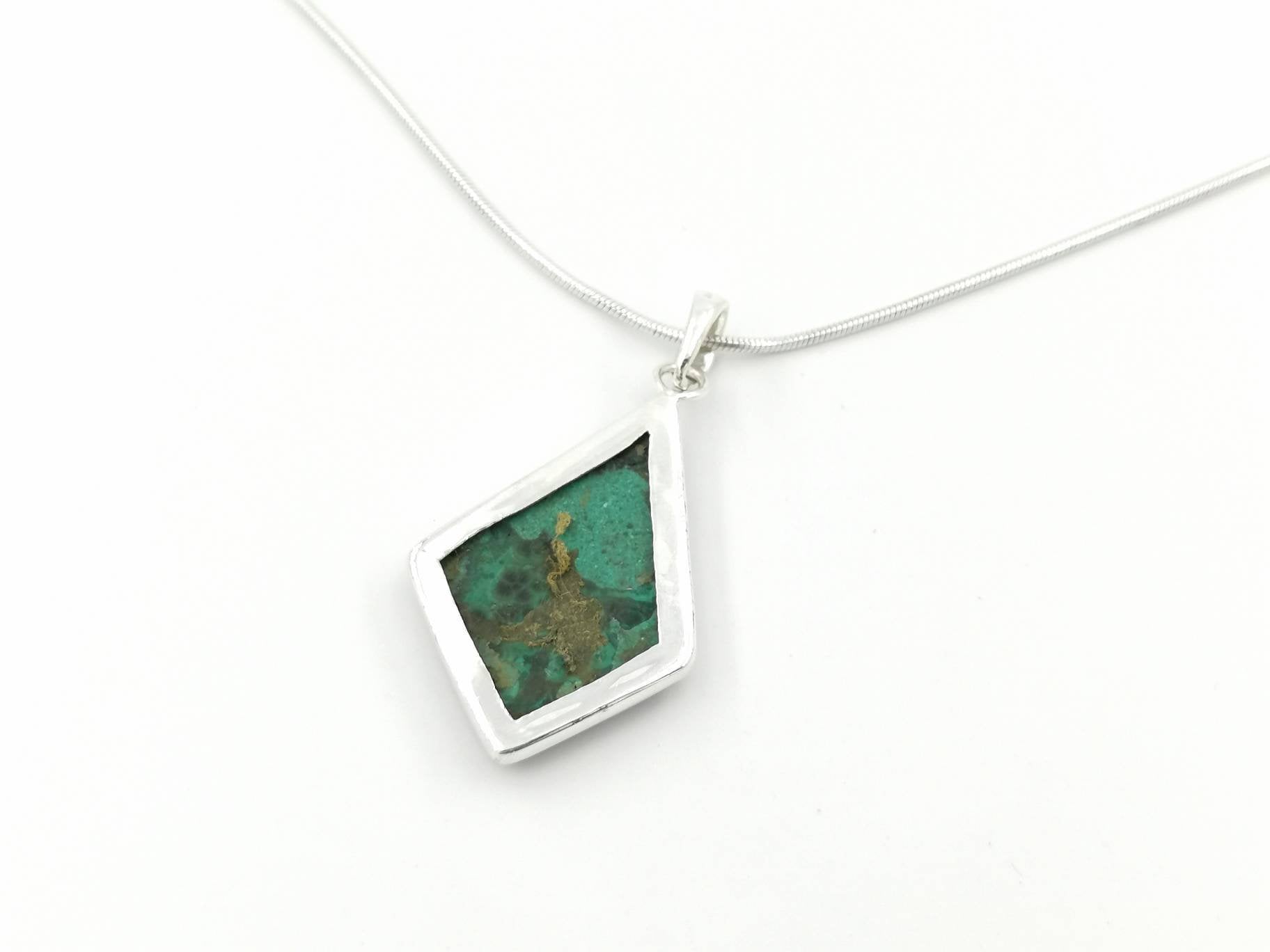 Natural Malachite 925 Silver Pendant in Rhomboid Shape, Green Stone ...