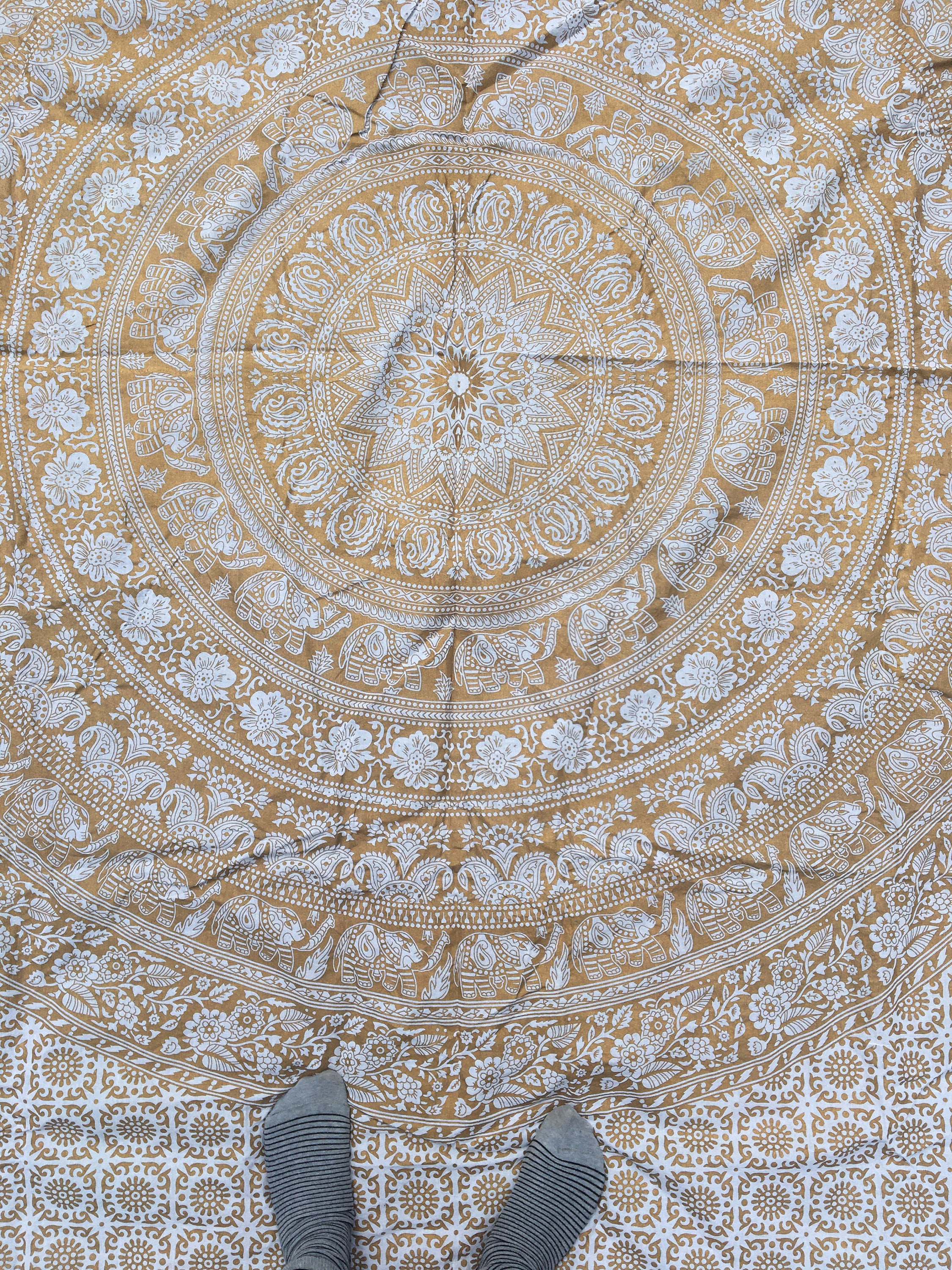 White and Gold Bed Cover Mandala Blanket, Elegant Mandala Throw