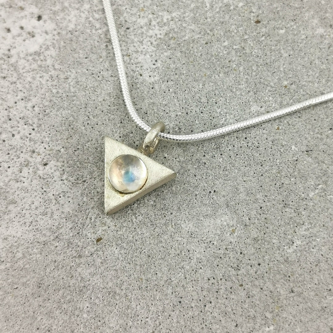Tiny Triangel Charm With Opal/rainbow Moonstone, 925 Silver Dainty ...