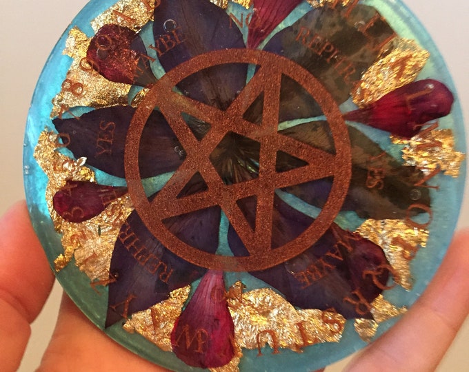 Round Ouija/pendulum Board With a Pressed Clematis Flower, Gold Leaf ...