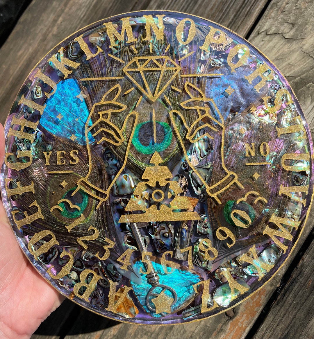 Ouija Pendulum Board With Peacock Feathers, Morpho Butterfly Wings and ...