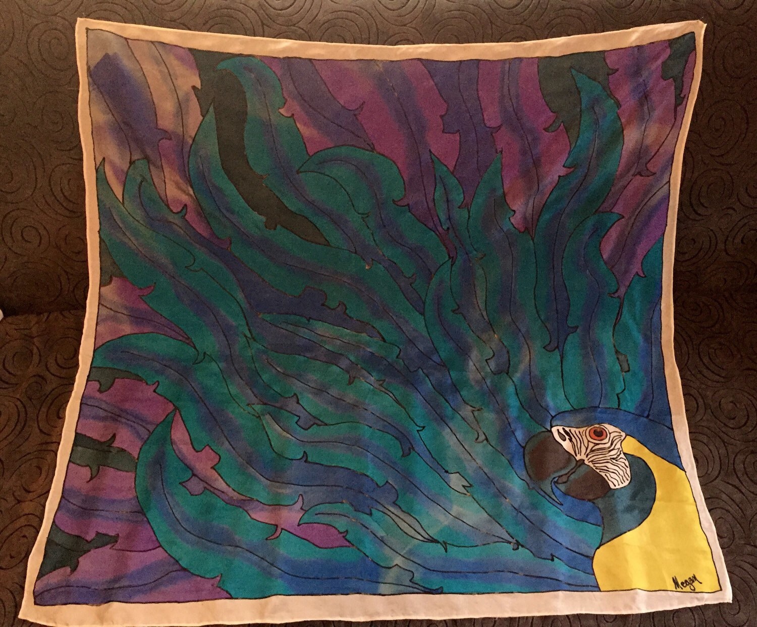 Blue Macaw Handpainted 35 X 35 Silk - Etsy Denmark