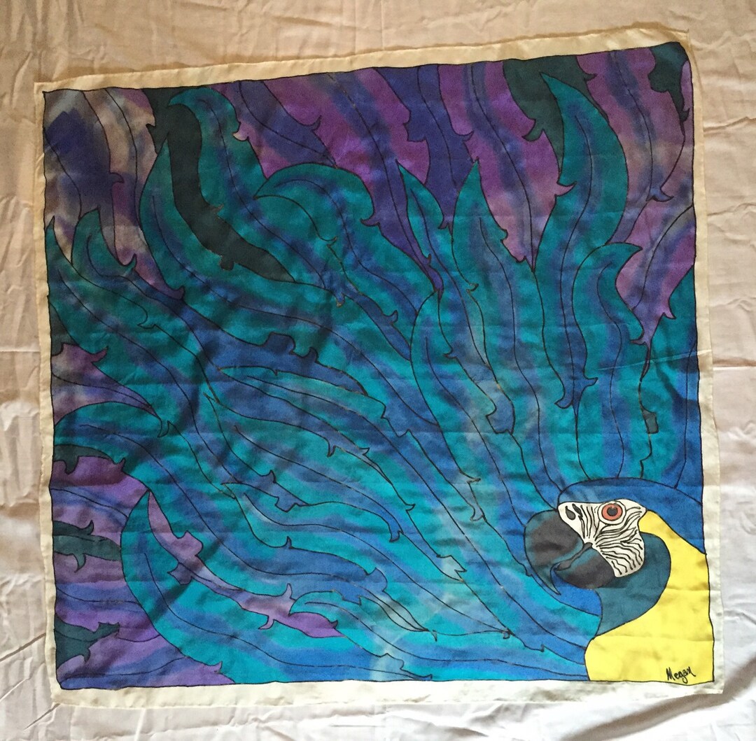 Blue Macaw Handpainted 35 X 35 Silk - Etsy Denmark