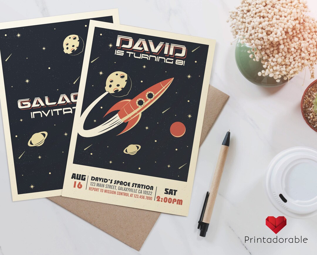 Retro Space Birthday Invitation - Etsy