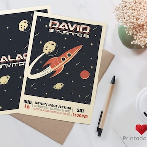 Retro Space Birthday Invitation - Etsy