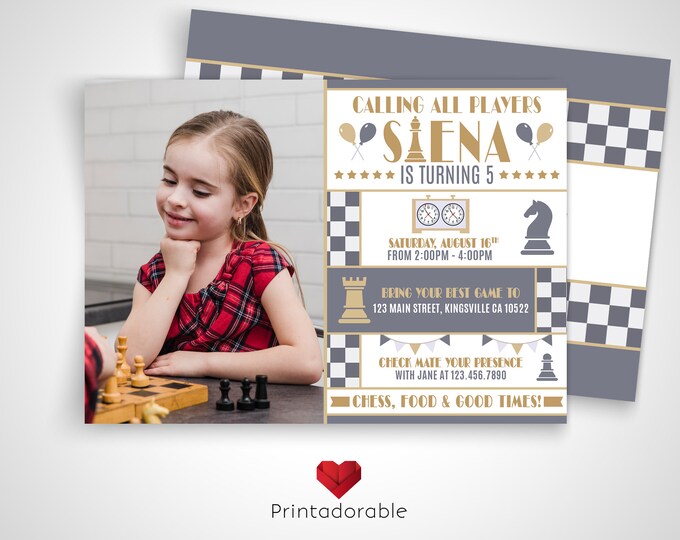Chess Birthday Party Invite With Photo - Etsy