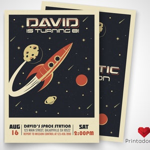 Retro Space Birthday Invitation - Etsy
