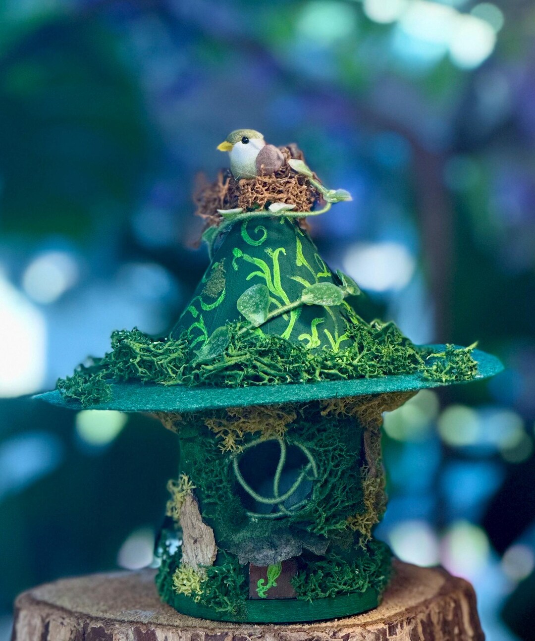 Nature-inspired Witch Hat Pixie House, Light-up Fairy Home, Whimsical ...