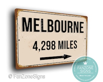 Personalized Melbourne Sign: Vintage Style Metal, City Distance - Etsy