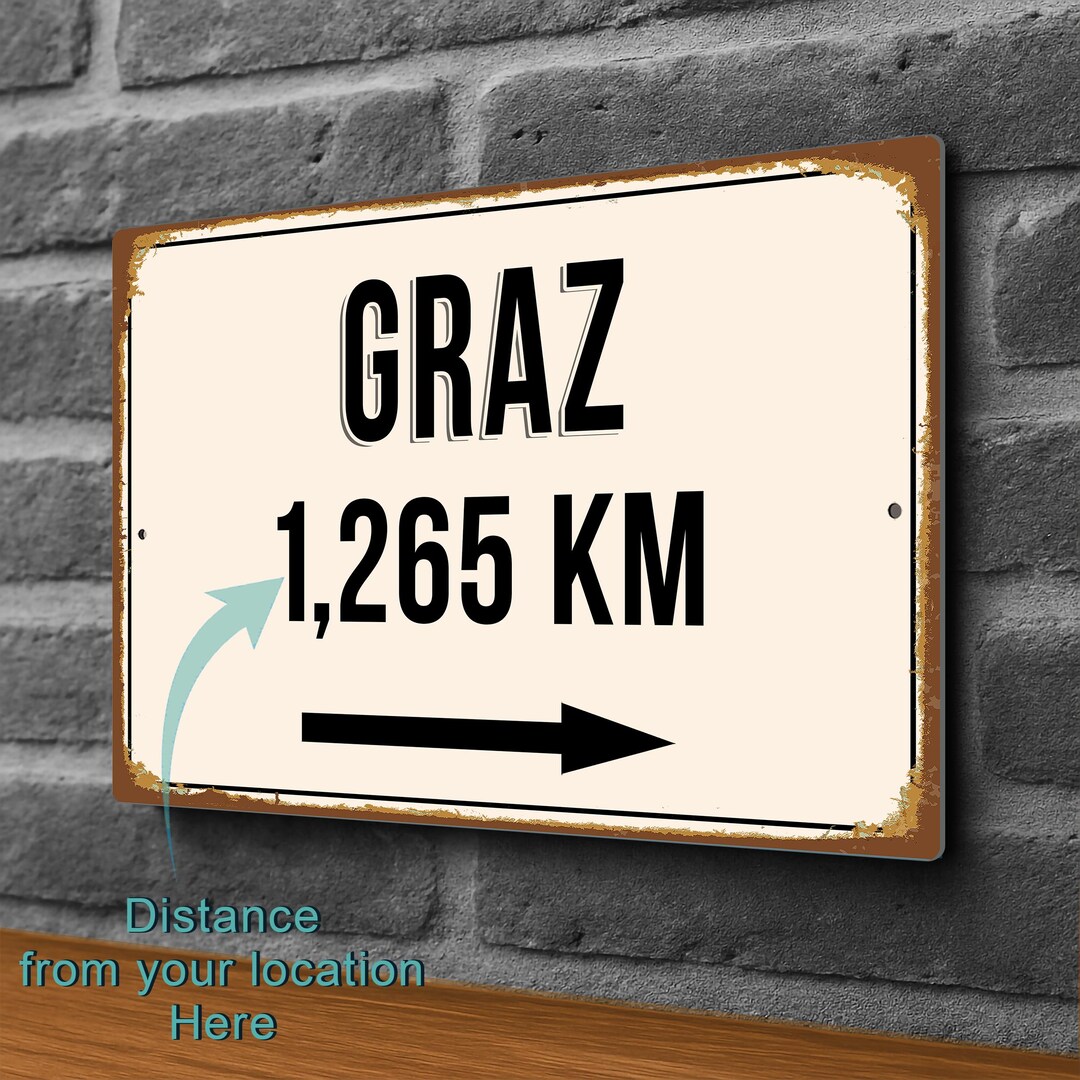 Personalized Graz City Distance Sign: Vintage Style Travel Plaque - Etsy