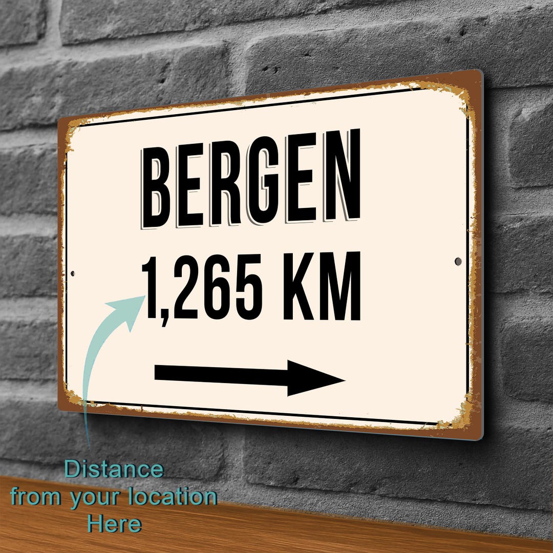 Personalized Bergen Distance Sign: Vintage Style Travel Souvenir - Etsy