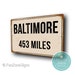 PERSONALIZED BALTIMORE CITY Sign, Baltimore City Distance Sign ...