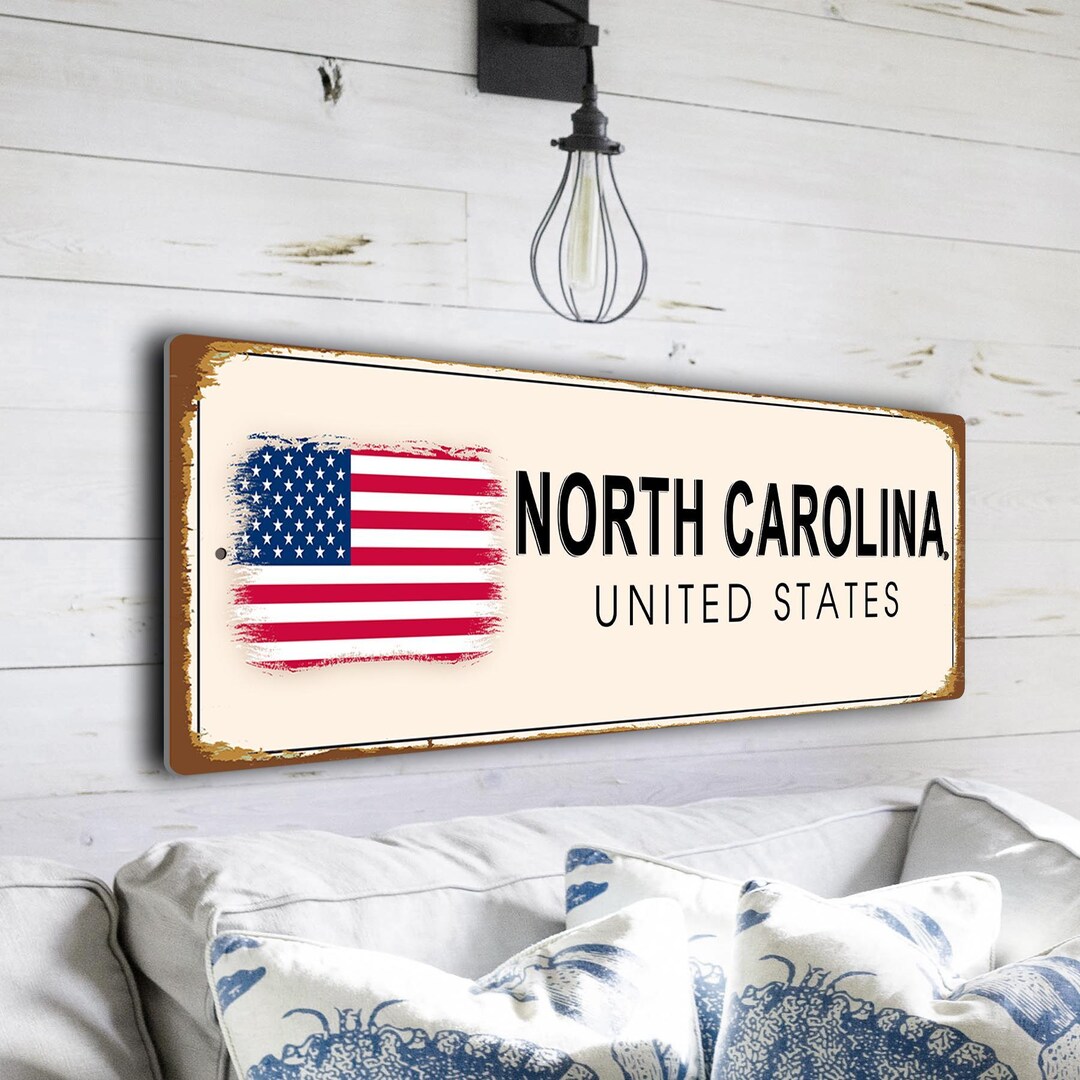 North Carolina Vintage Street Sign, American Flag Rustic Look (outdoor ...