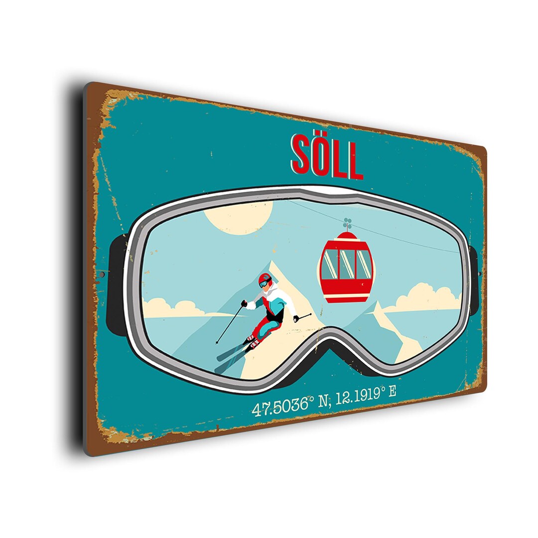 Vintage Style Söll Ski Resort Sign With GPS Coordinates - Etsy