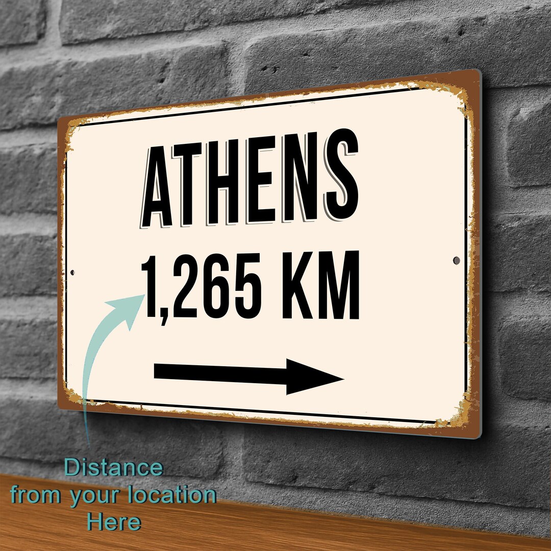 Personalized Athens Distance Sign: Vintage Style Greece Souvenir - Etsy