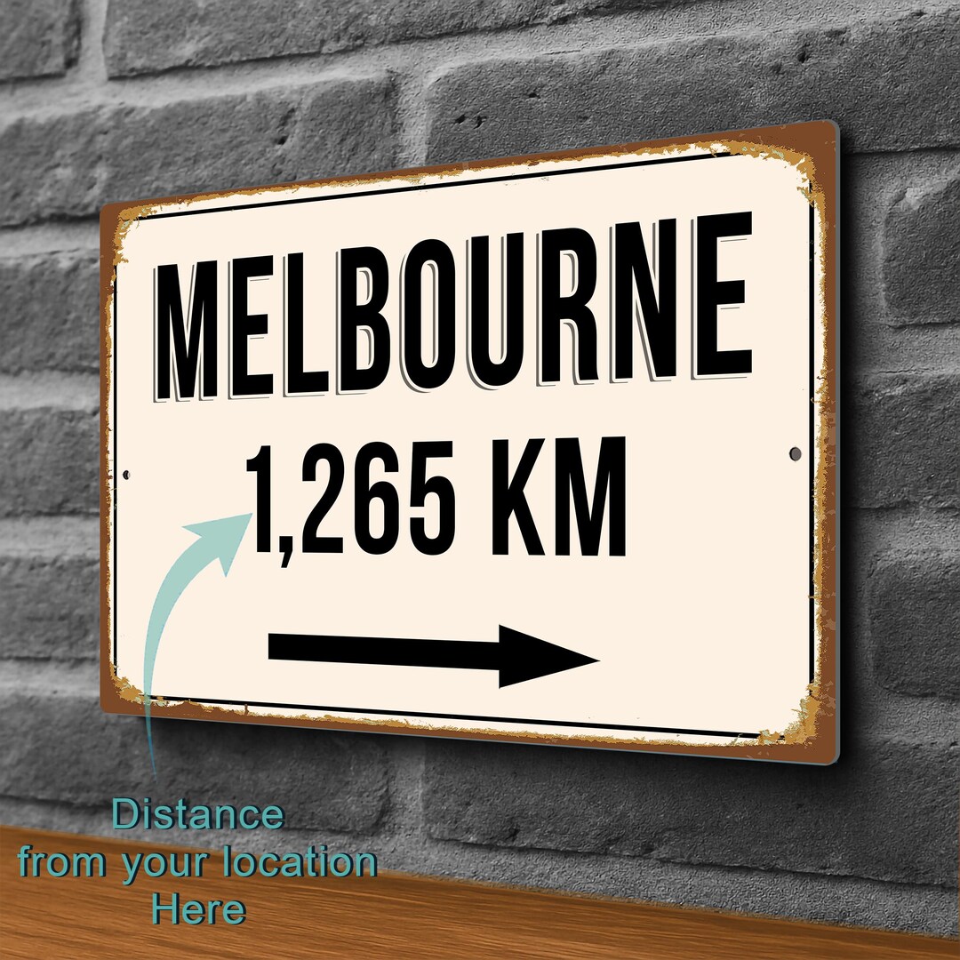 Personalized Melbourne Distance Sign: Vintage Style Travel Souvenir - Etsy