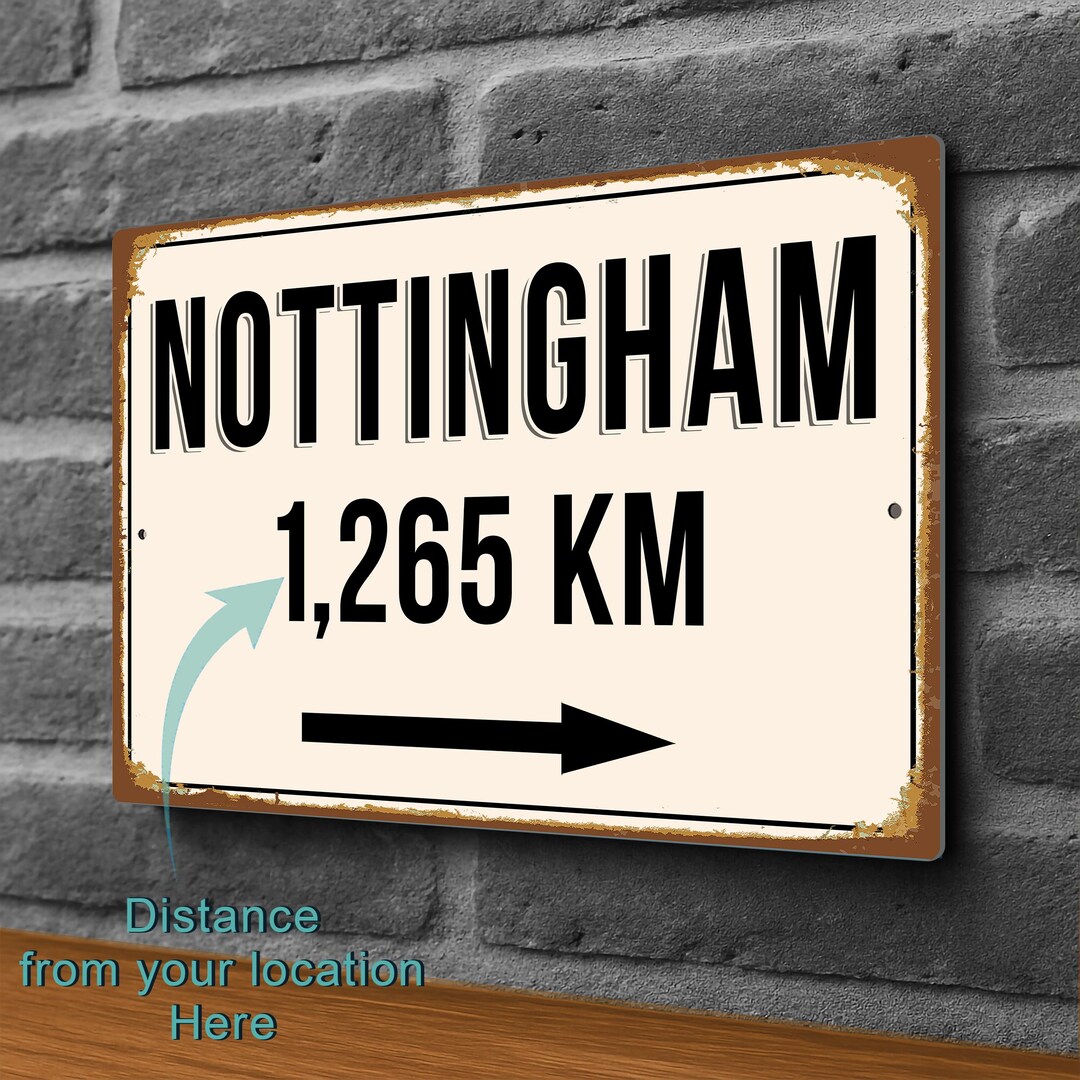 Nottingham Distance Sign: Personalized City, Vintage Style Plaque - Etsy