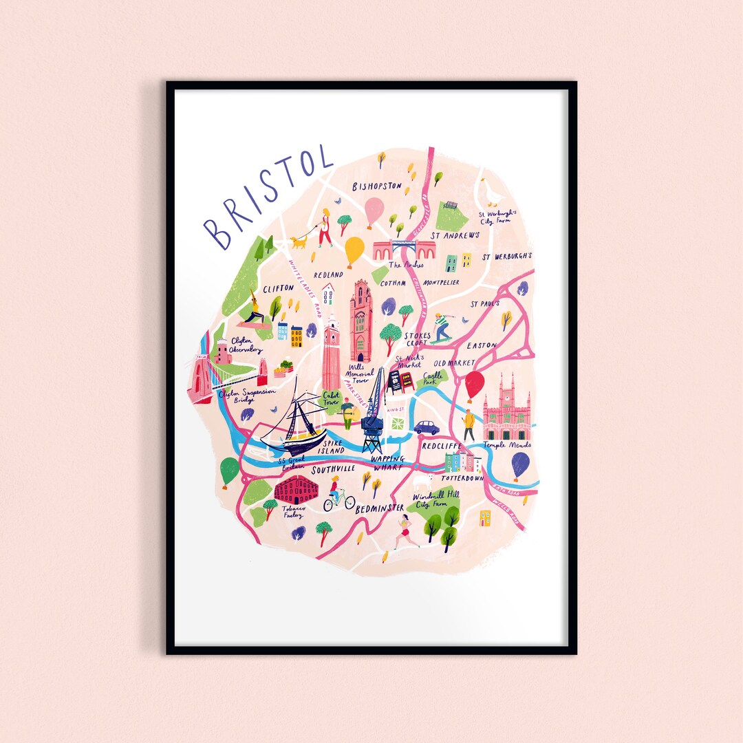 Illustrated Map of Bristol, UK - Etsy