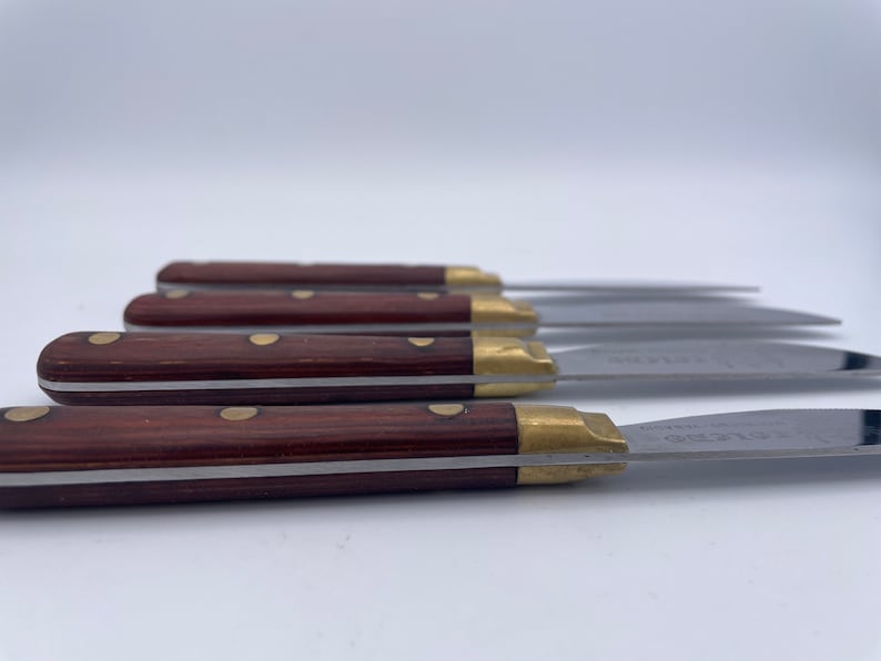 Rare Vintage Set of 4 Toledo Inox Brass and Wood Handled Kitchen Knife ...