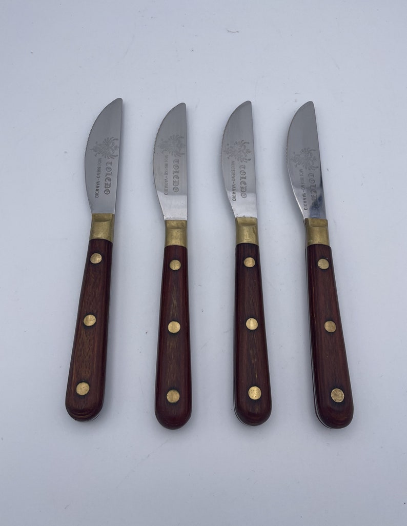 Rare Vintage Set of 4 Toledo Inox Brass and Wood Handled Kitchen Knife ...