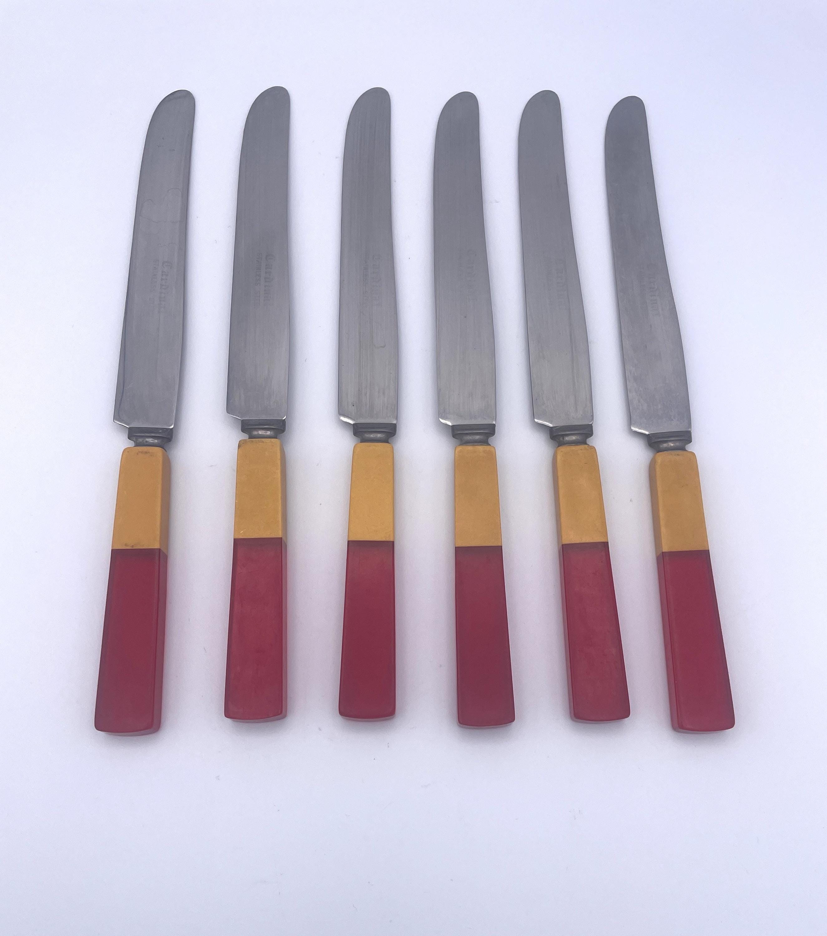 Vintage Art Deco Bakelite Knives, Cherry Red & Butterscotch, Set of 6 ...