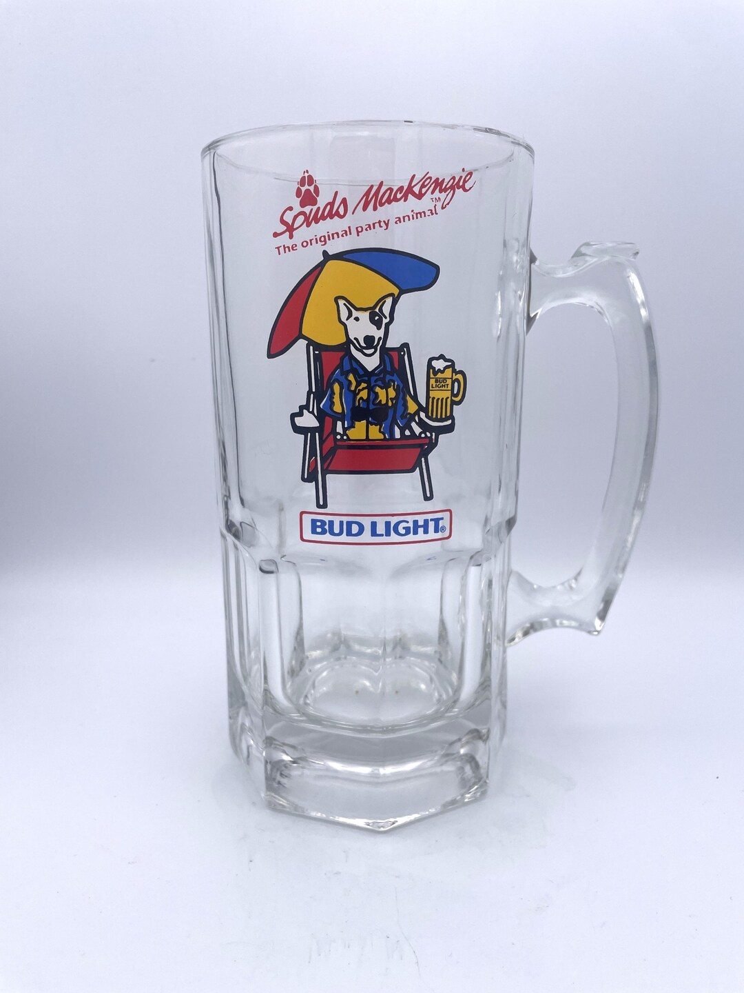 Vintage 1987 Spuds Mackenzie Bud Light Large Glass Beer Mug - Etsy