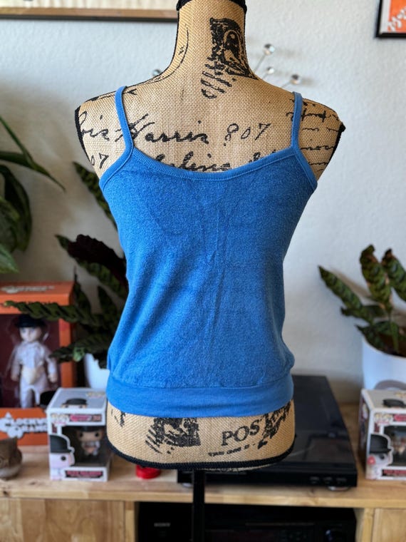 1970s vintage baby blue terry cloth tank top with rai… - Gem