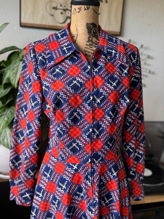 1960s 1970s vintage long sleeve dagger collar zip up … - Gem