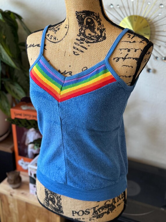 1970s vintage baby blue terry cloth tank top with rai… - Gem