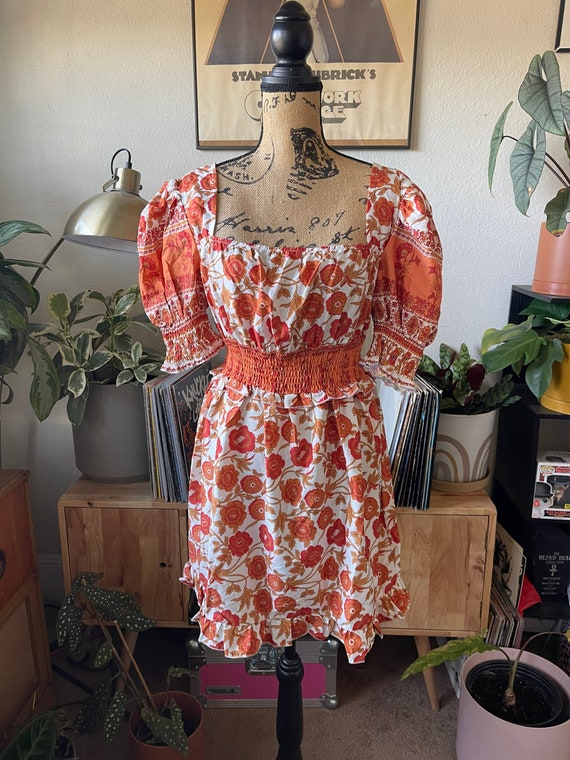1970s vintage inspired boho chic floral mini dress BN… - Gem
