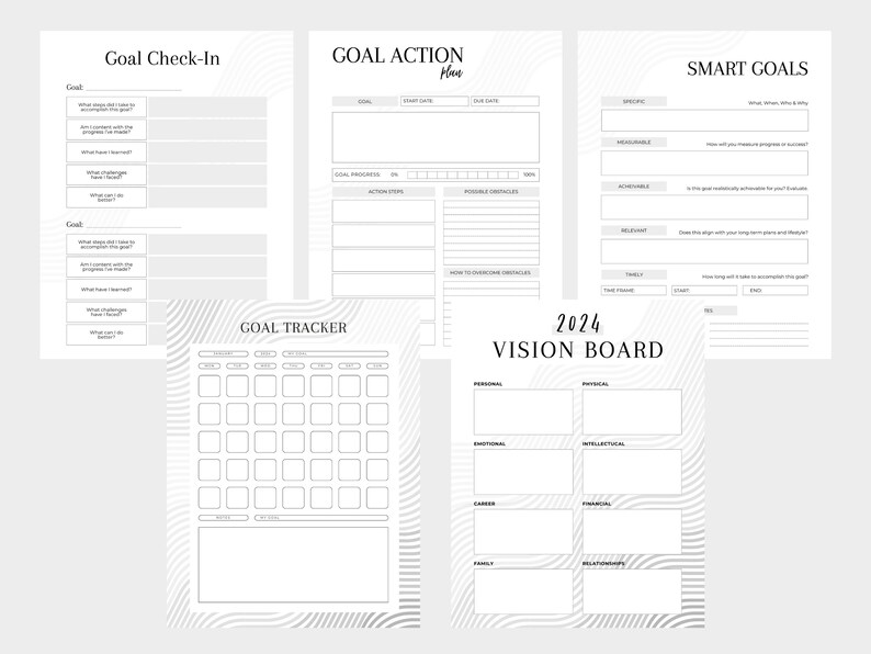 2024 Vision Board Goal Setting / Tracking PDF Printable, SMART Goals ...