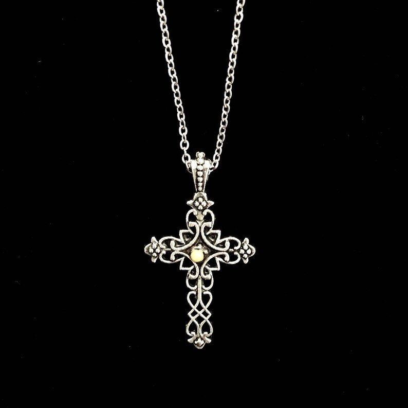Silver filigree cross necklace with mustard seed center in | Etsy