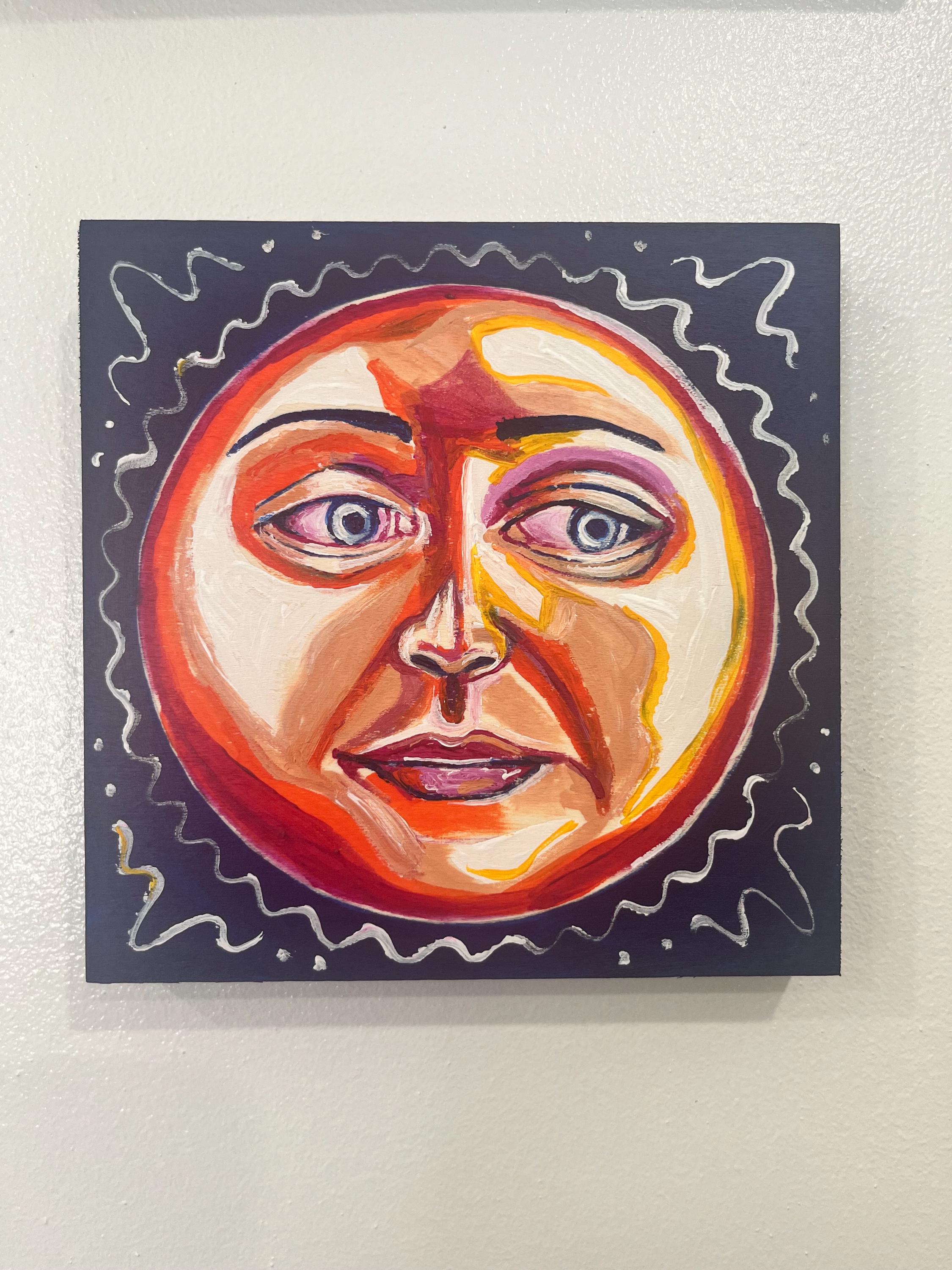 Sun Face Acrylic Painting on Wood Canvas - Etsy