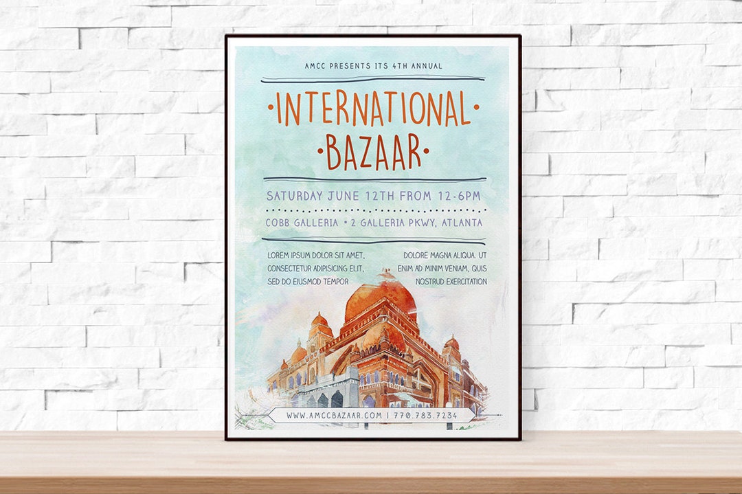 DIY Printable Event Flyer Template for International Ethnic Bazaar, PSD ...