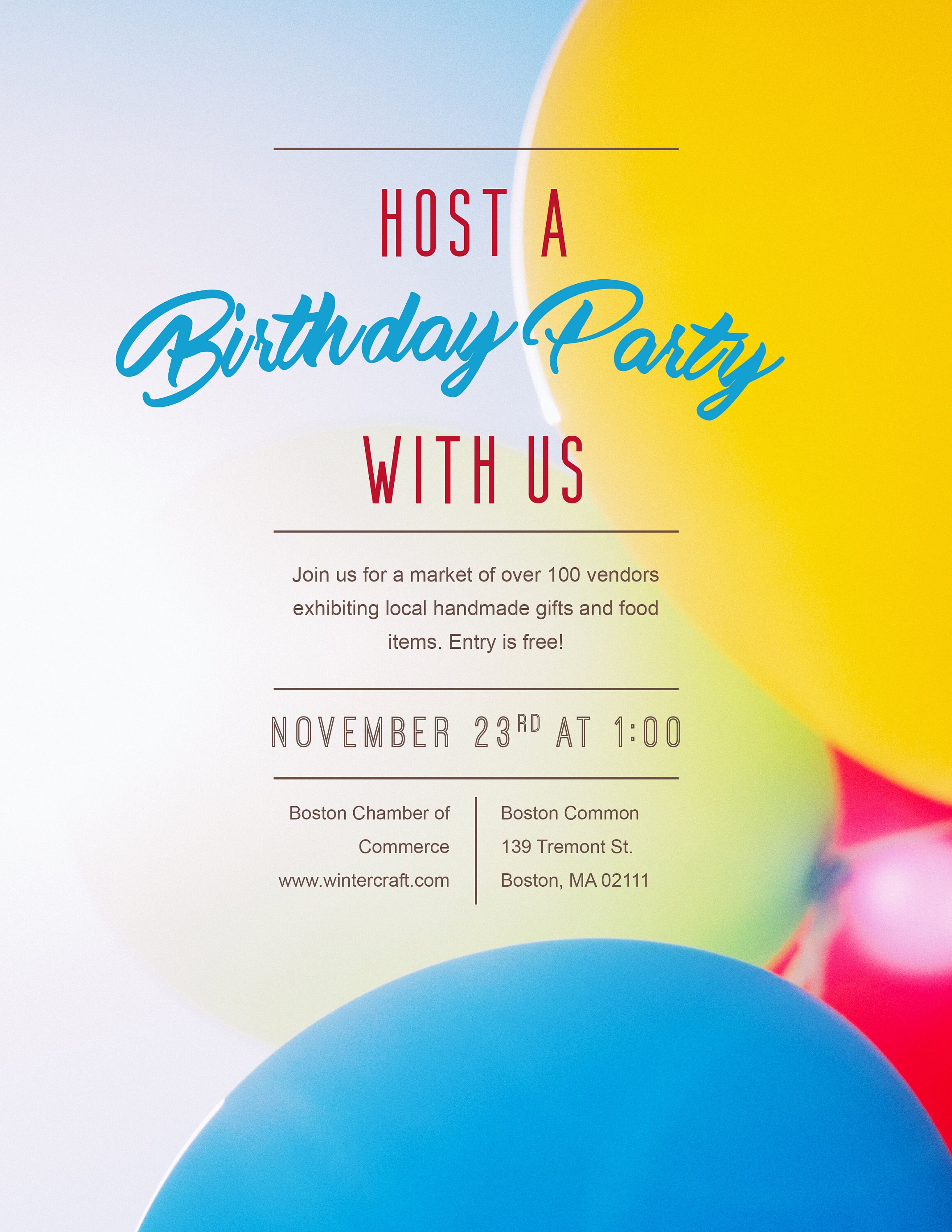 DIY Printable Balloon Pop up Party Flyer Template, Word Flyer Templates ...