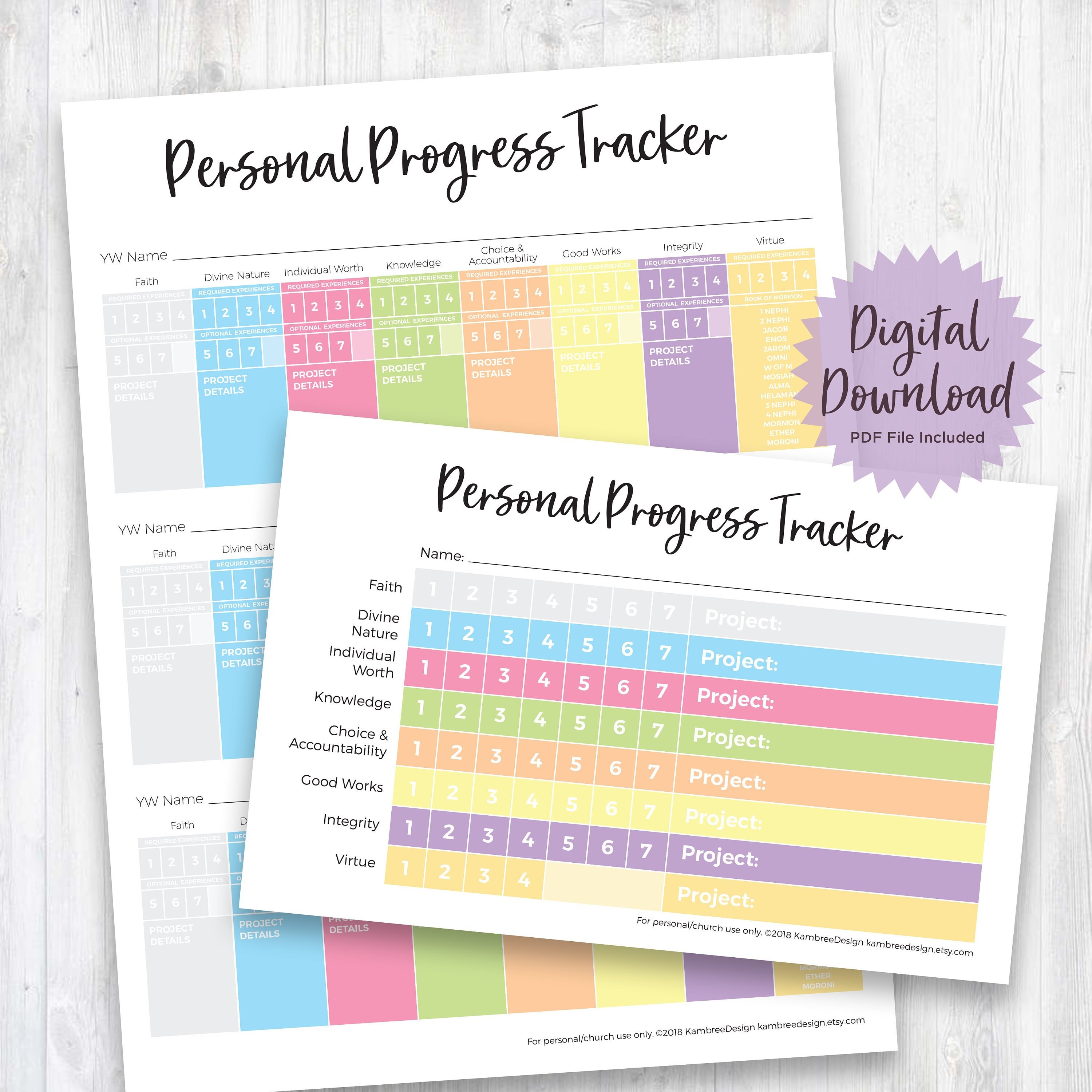 LDS Personal Progress Tracker for Young Women and YW Leaders | Etsy