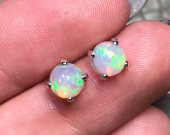 Genuine Fire Opal Stud Earrings Round Opal Earrings Rainbow Opal Studs Gemstone Stud Earrings Best Stud Earrings Dainty Stud Earrings Etsy