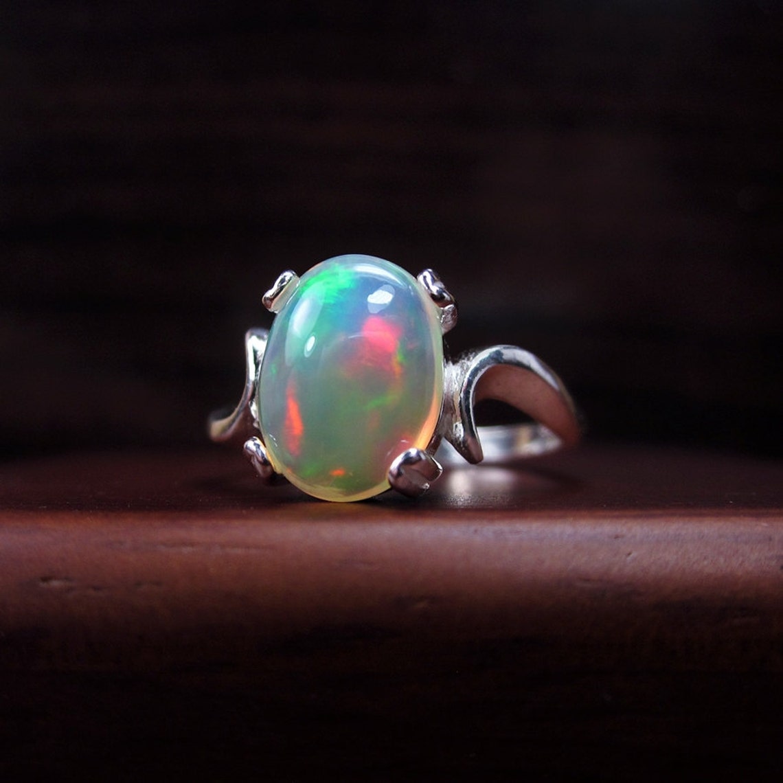 Large Opal Ring Genuine Opal Ring Solitaire Ring Gemstone | Etsy