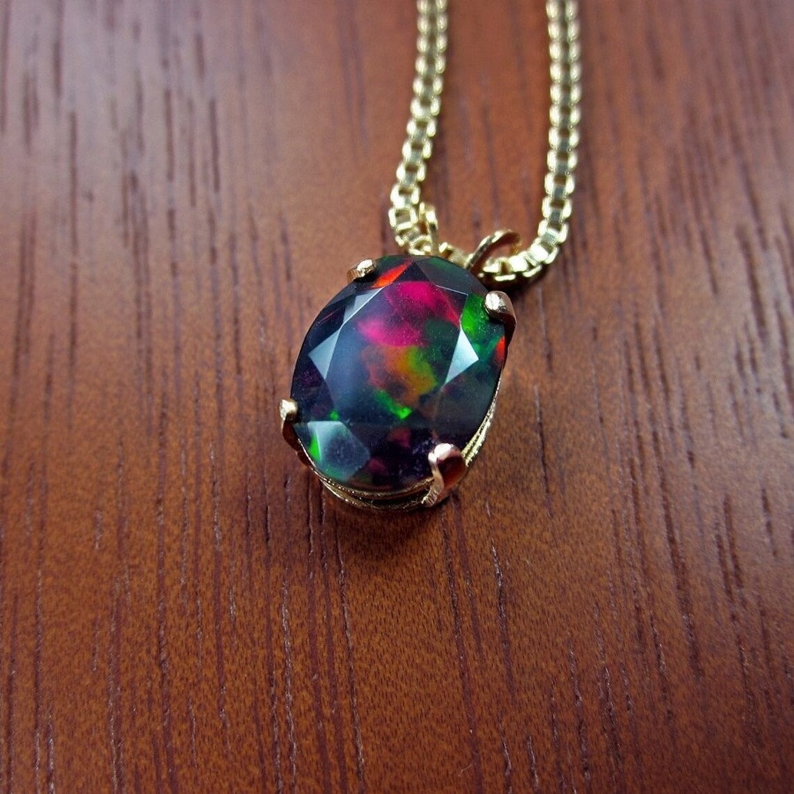 Natural Opal Necklace, Genuine Black Opal Pendant, October Birthstone ...