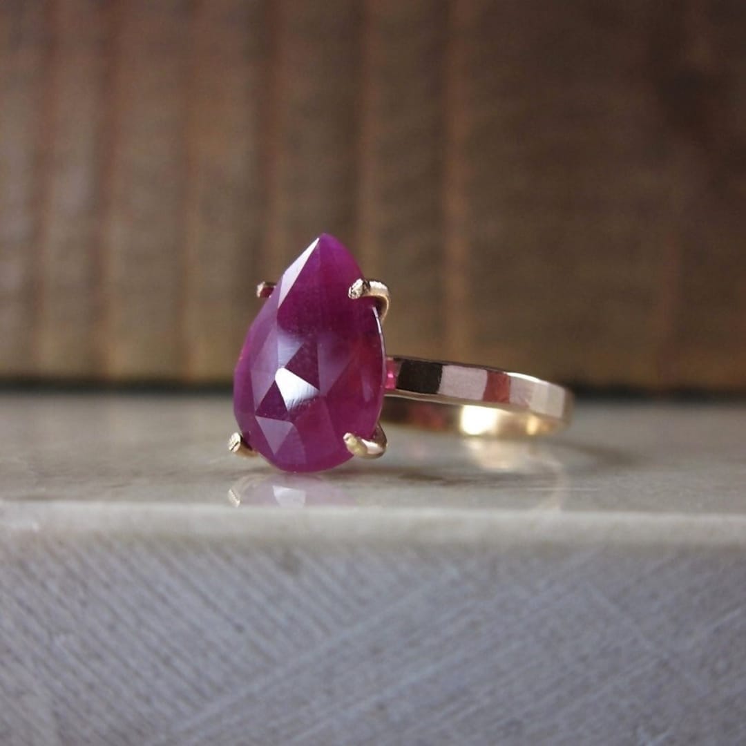 Teardrop Ruby Ring: Rose Cut Gemstone, Sterling Silver or Gold Filled ...