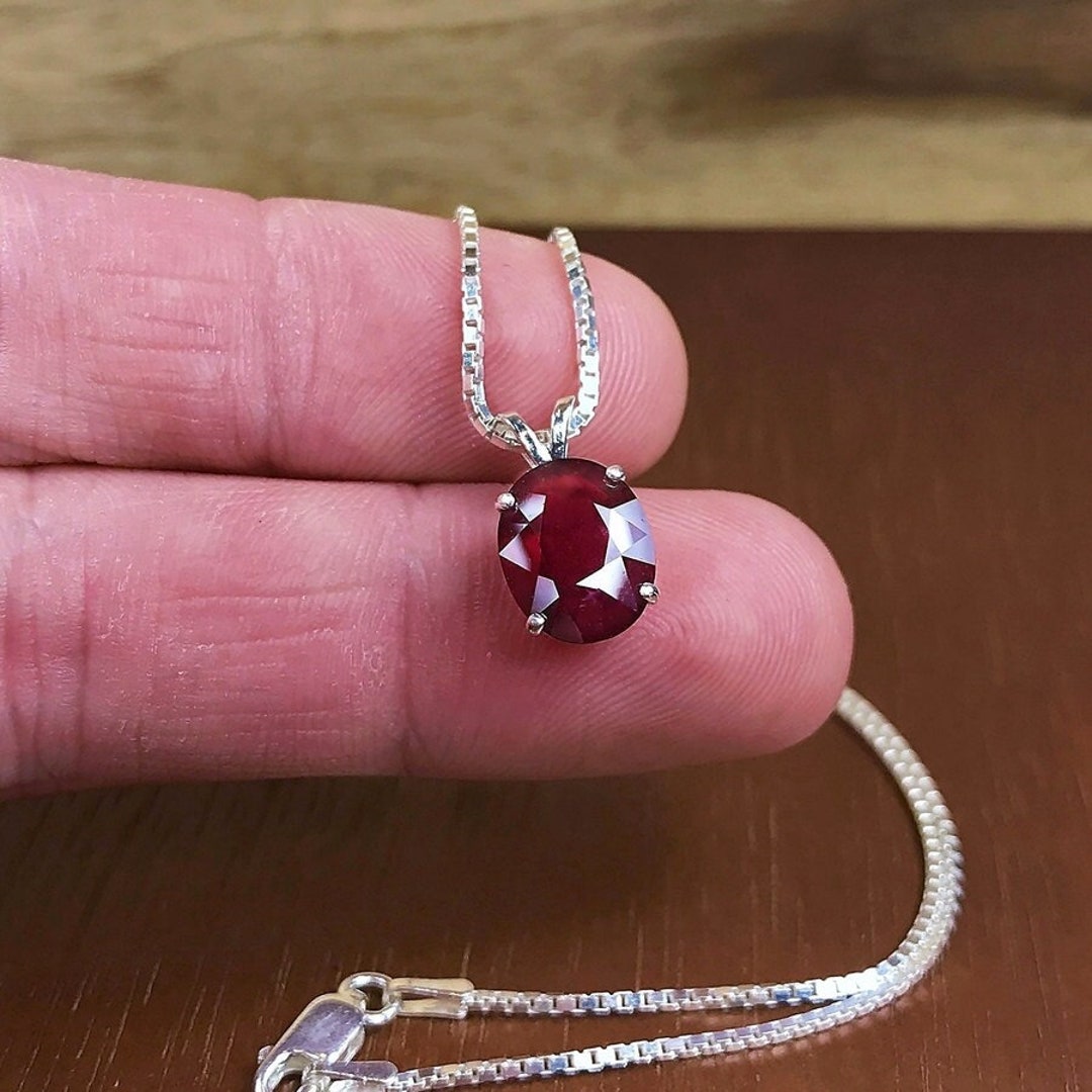 Genuine 2.5 Carat Red Ruby Gemstone Pendant Necklace, 40 Anniversary ...