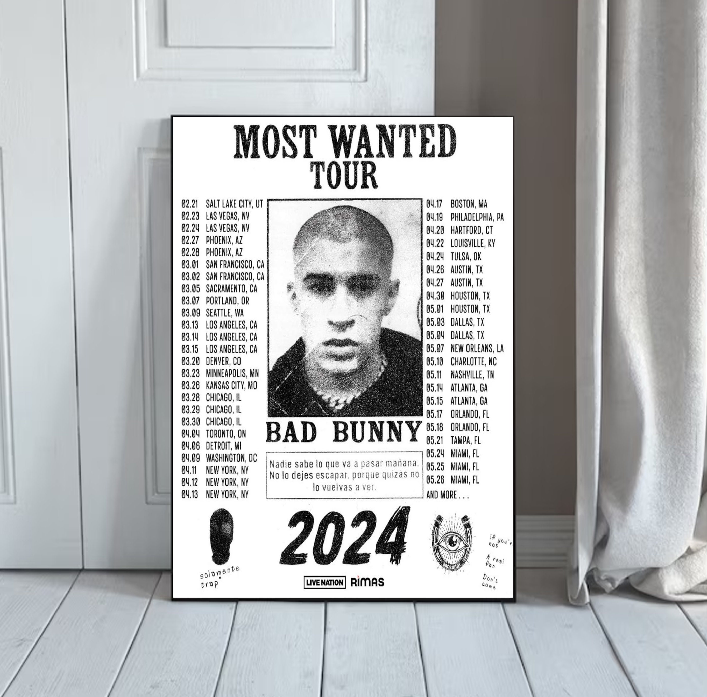 Bad Bunny Most Wanted Tour 2024 Poster sold by Fly Toma Raymus Antilles ...